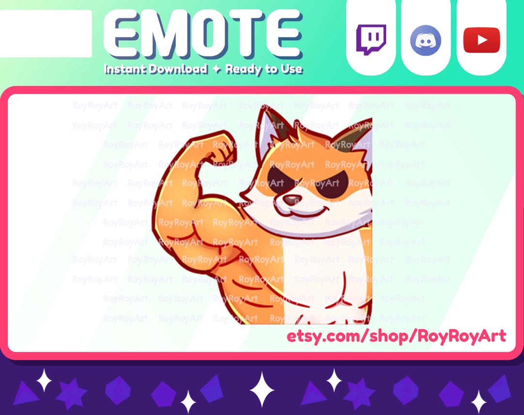 Twitch Emote Cute Fox Kitsune Buff Strong Flexing Sub Emoji - Etsy