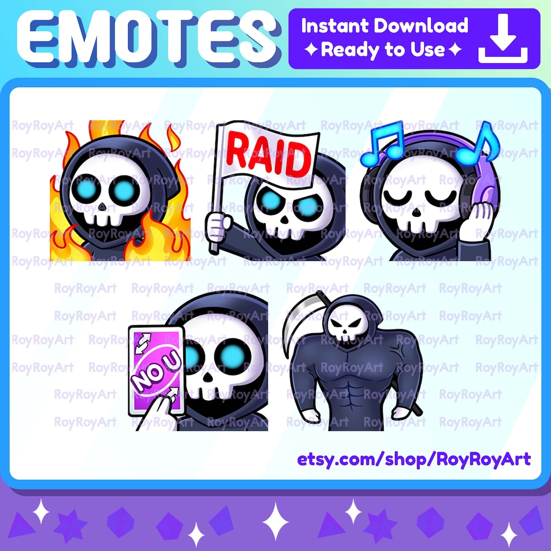 Twitch Emotes - Halloween Grim Reaper Pack 8 / Fire Fine, Raid, Music ...