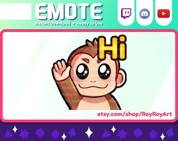 Twitch Emote Cute Monkey Hi Hello / Sub Emoji - Etsy