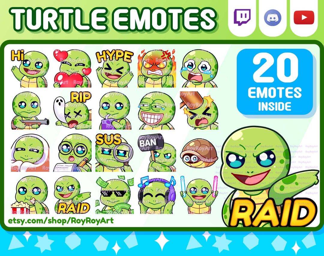 Twitch Emotes - Cute Turtle Emotes Mega Pack / 20 Emotes Inside / Sub ...