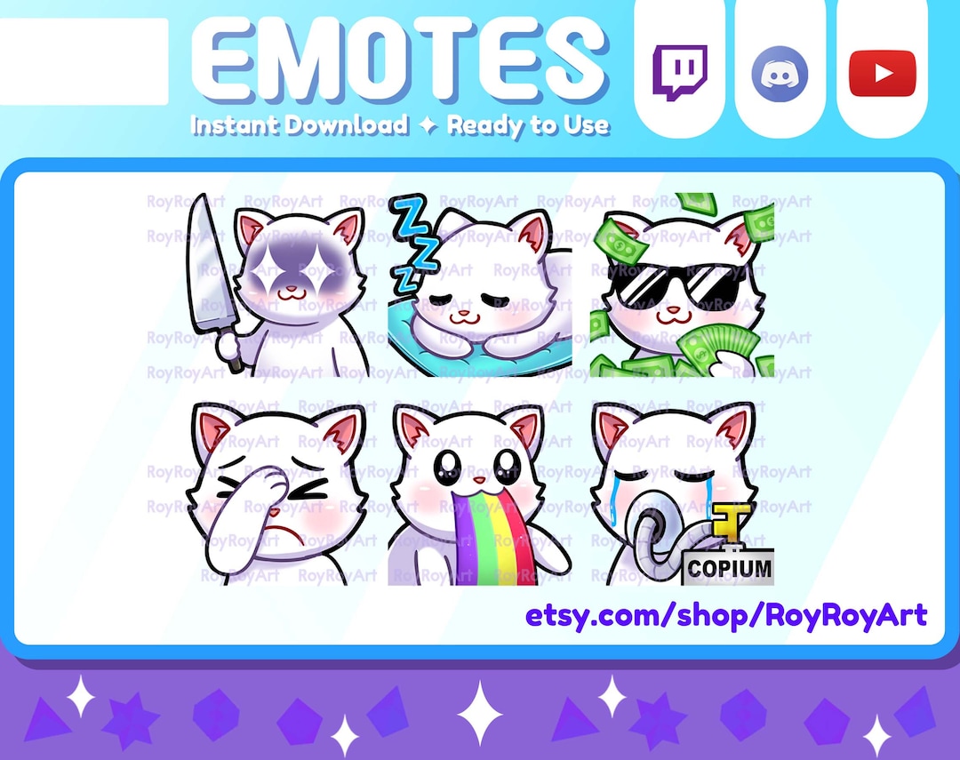 Twitch Emotes - White Cat Emotes Pack 3 / Knife, Sleeping, Money ...