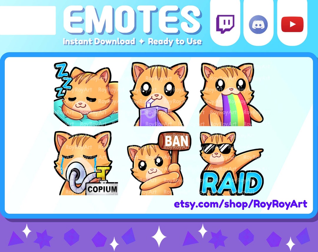 Twitch Emotes - Orange Cat Pack 2 / Sleeping, Sip, Rainbow, Copium, Ban ...