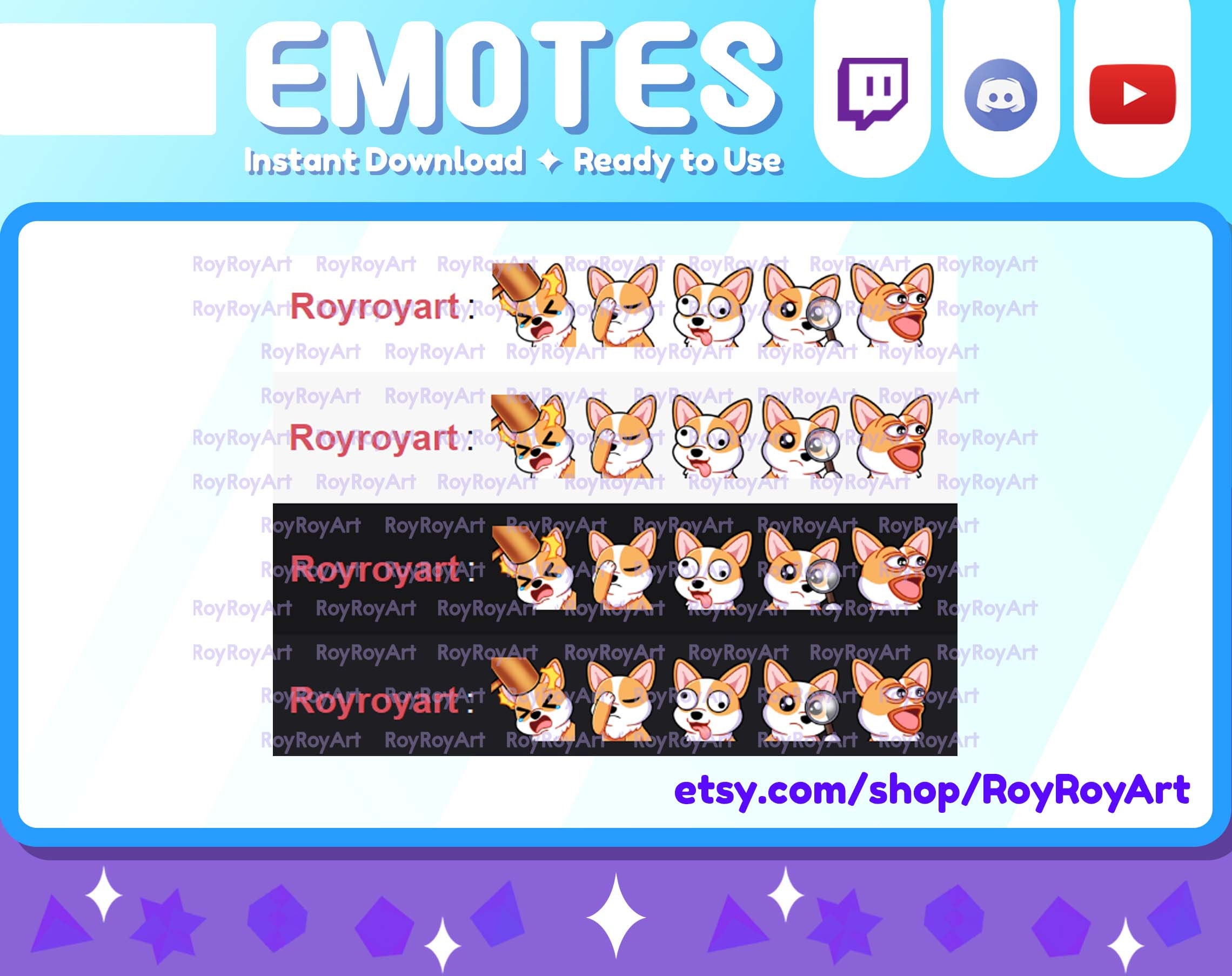 Twitch Emotes - Cute Corgi Emotes Pack 2 / Bonk, Facepalm, Dumb, Sus ...