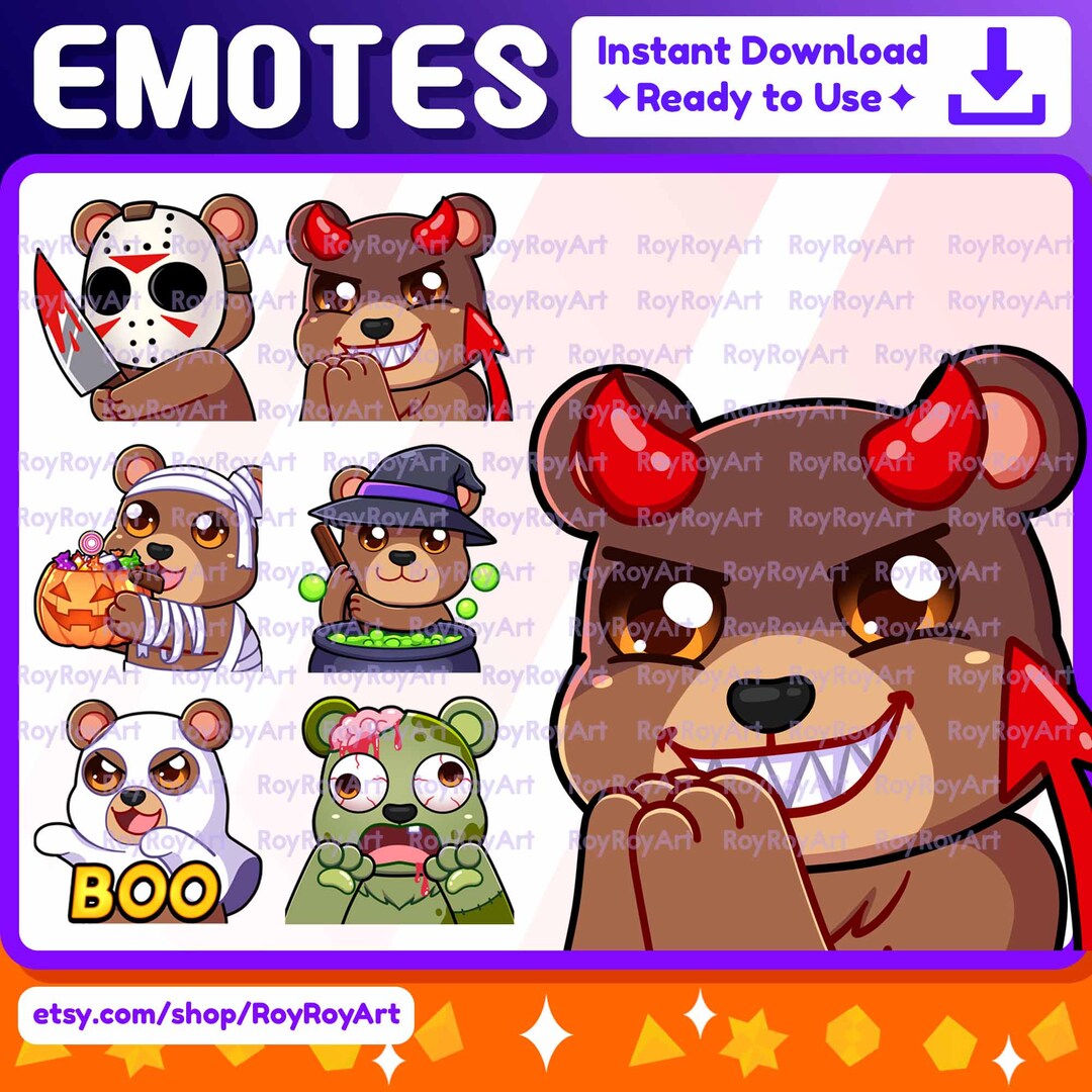 Halloween Twitch Emotes - Bear Grizzly / Knife, Evil Smile Laugh, Witch ...