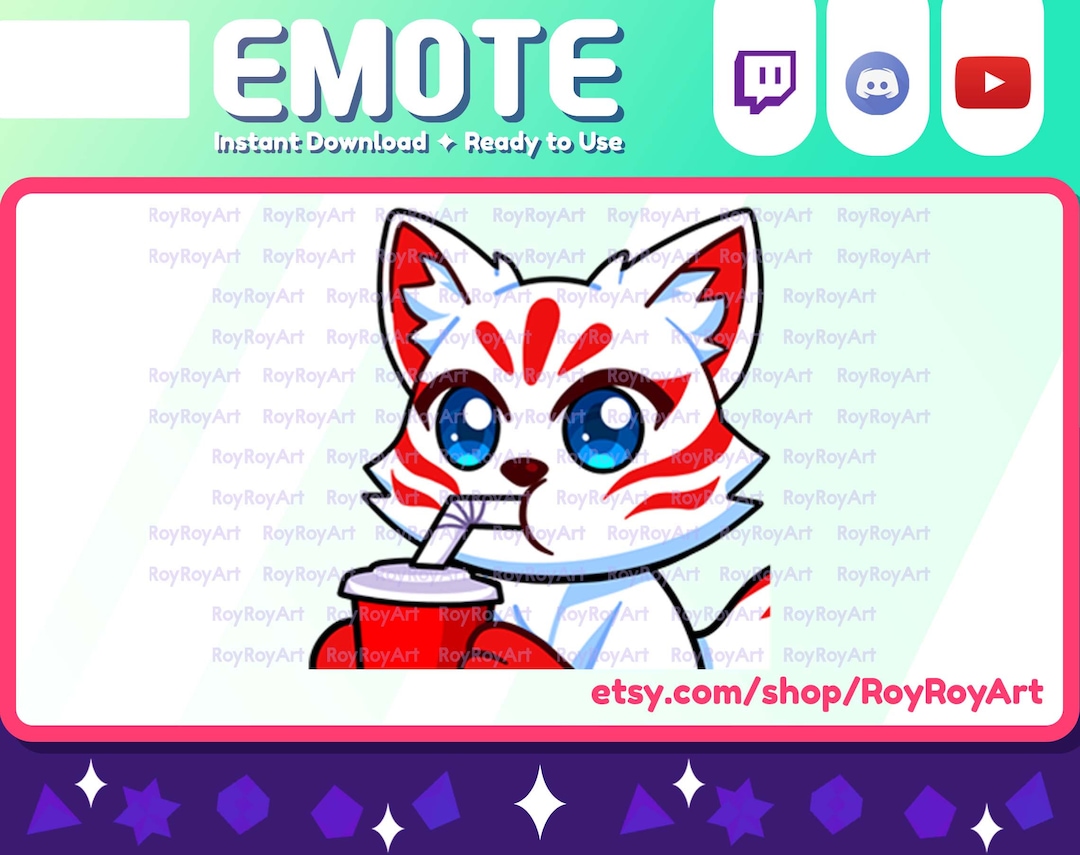 Twitch Emote - Kitsune White Fox Sip Drinking Hydrate Sub Emoji - Etsy