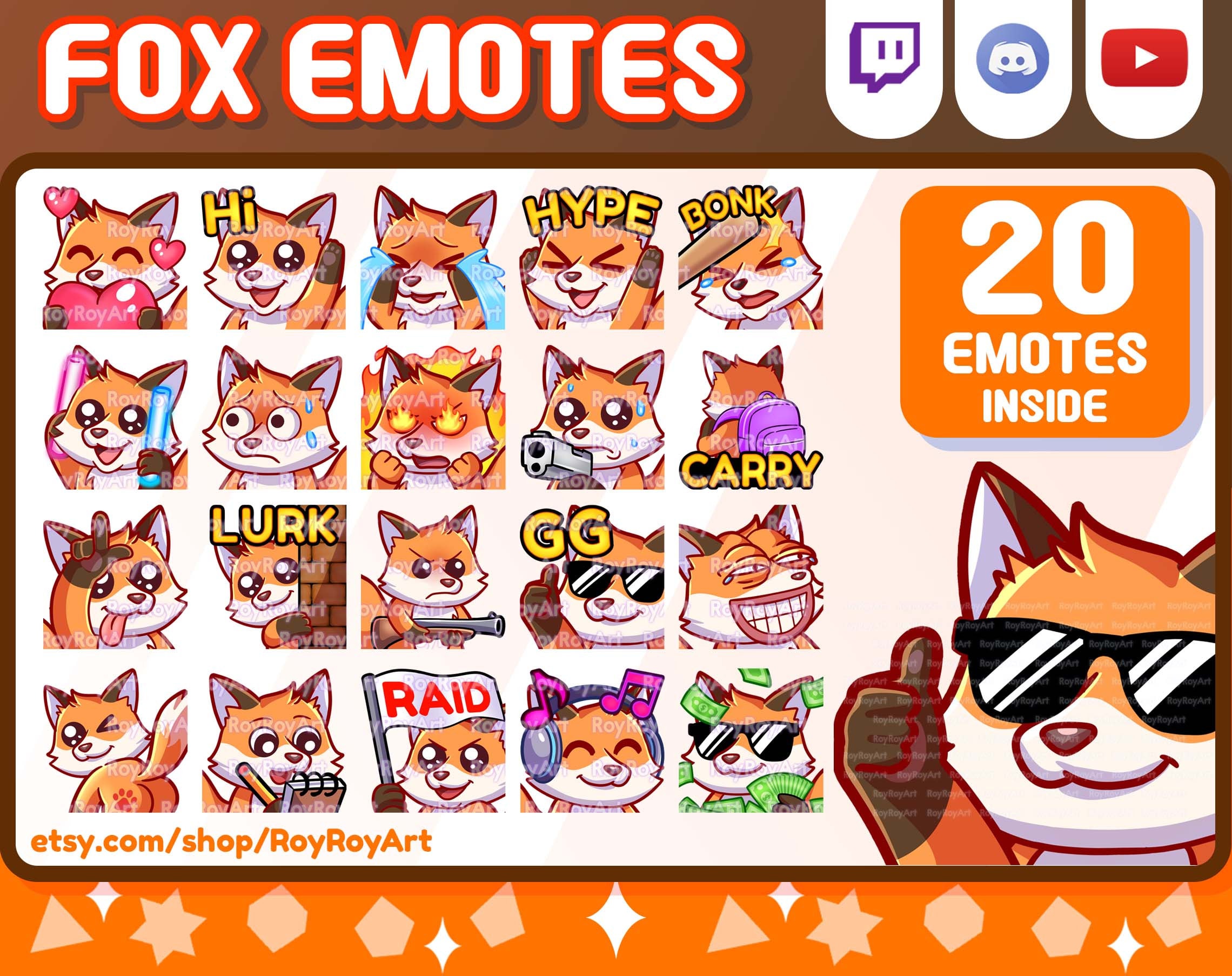Twitch Emotes - Cute Fox Kitsune Mega Pack Include 20 Emotes - Etsy Canada