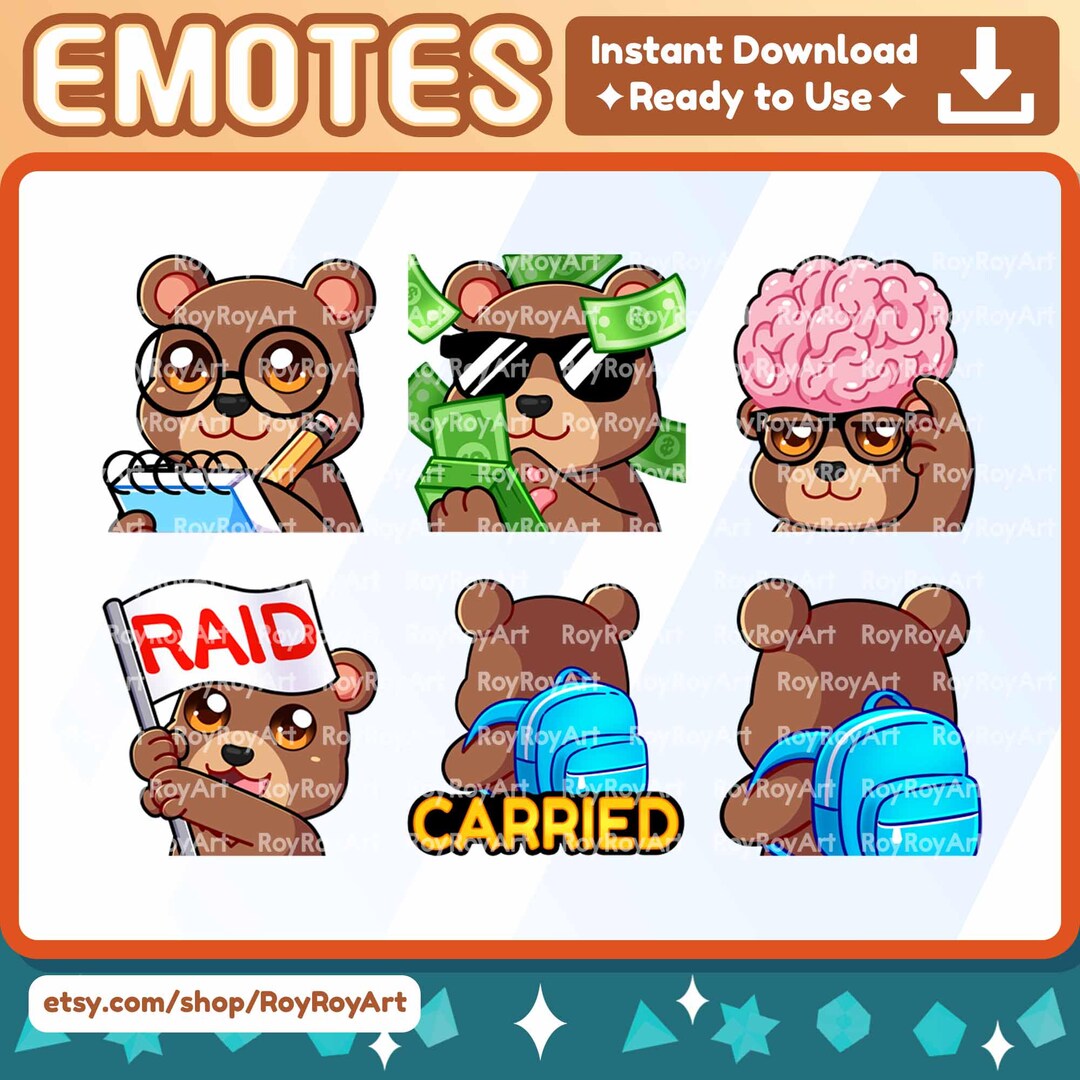 Twitch Emotes - Grizzly Bear Emotes Pack 3 / Note, Money Rich, 200IQ ...