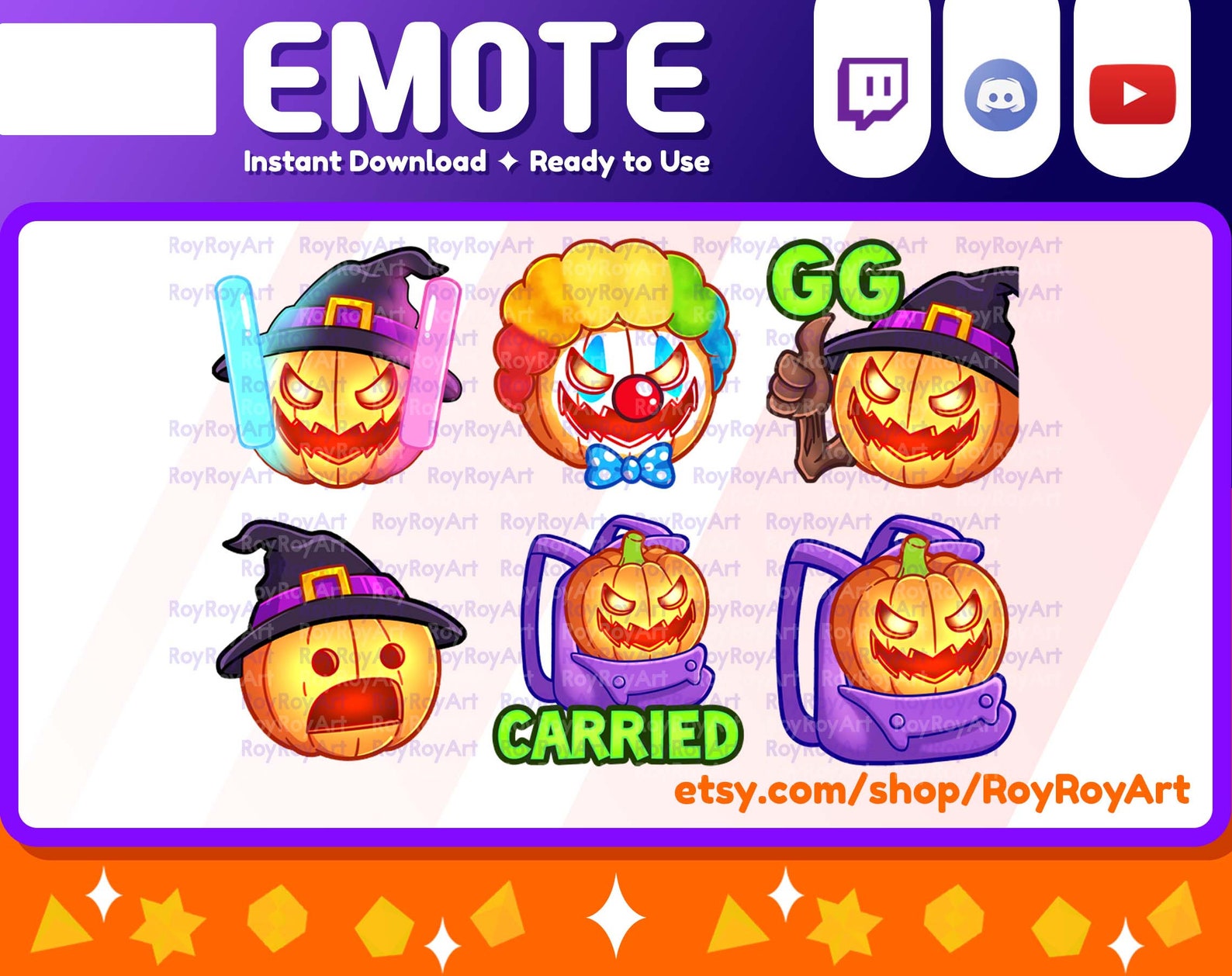 Halloween Twitch Emotes - Scary Pumpkin Emotes Pack 4 / Rave Light ...