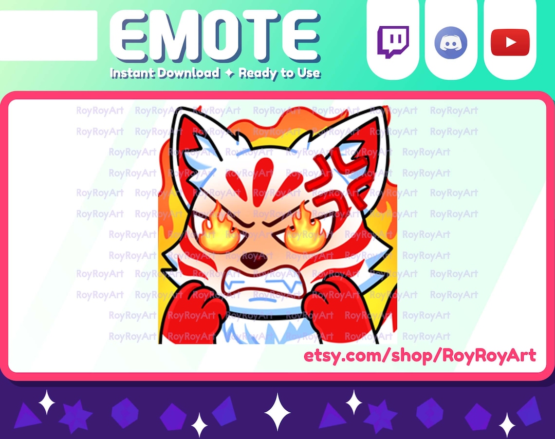 Twitch Emote Kitsune White Fox Angry / Rage Sub Emoji - Etsy