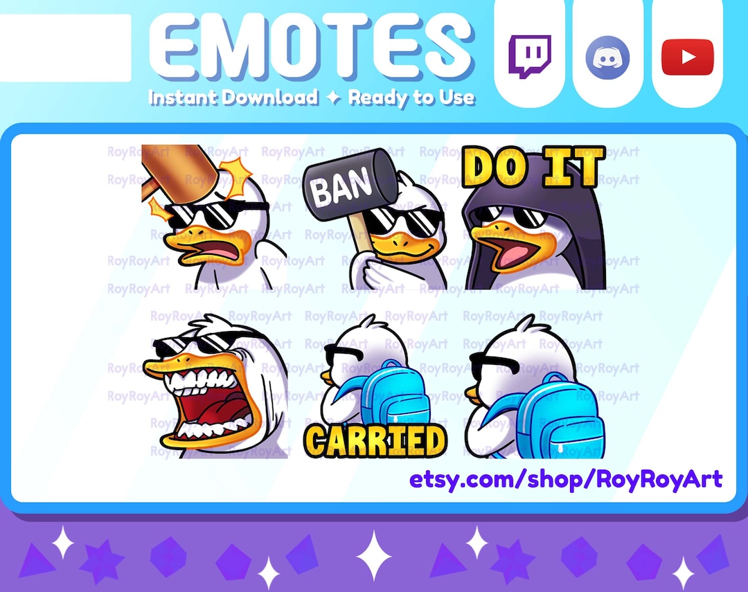Twitch Emotes - Cool Duck Emotes Pack 5 / Bonk, Ban, Do It, Let's Go ...