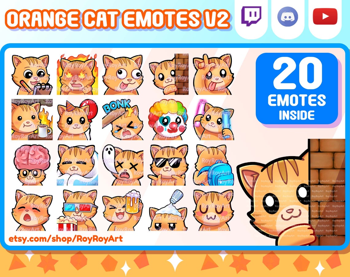 Twitch Emotes Orange Cat Mega Pack Include 20 Emotes V2 - Etsy