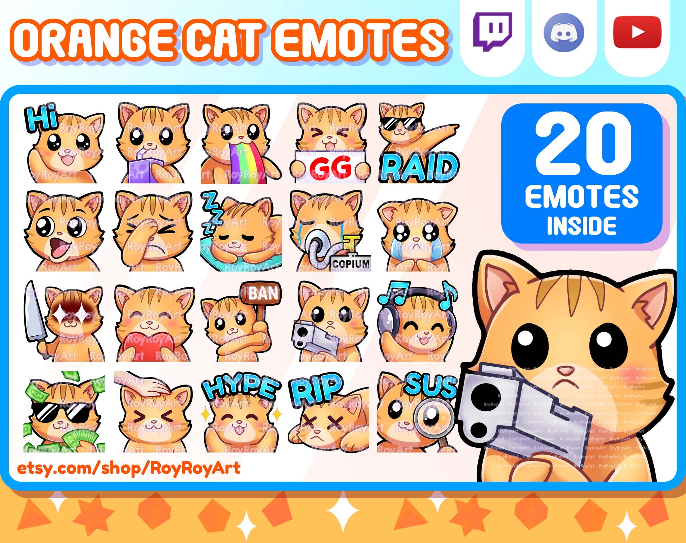 Twitch Emotes - Orange Cat Mega Pack Include 20 Emotes - Etsy