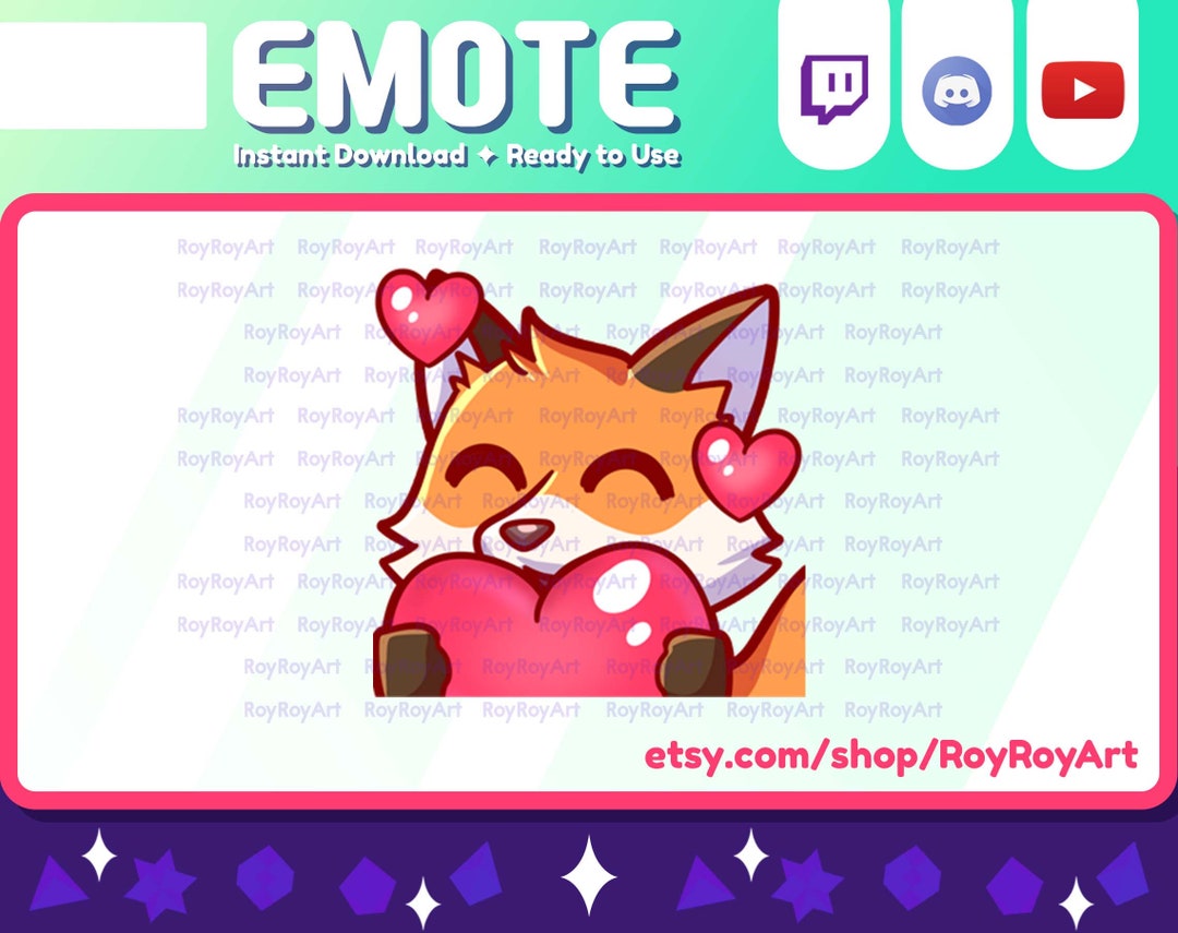 Twitch Emote - Cute Fox Kitsune Love Holding Heart Sub Emoji - Etsy