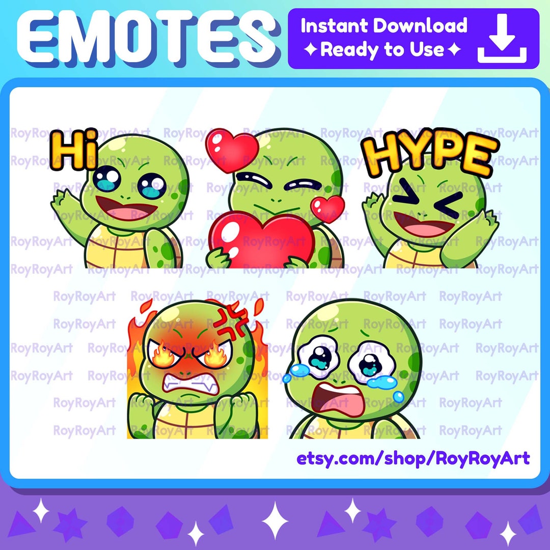 Twitch Emotes - Turtle Pack 1 / Hi, Love, Hype, Angry, Crying / Sub ...