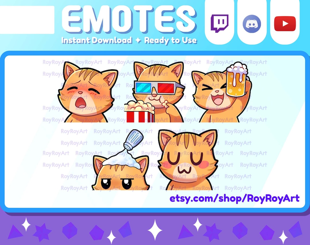 Twitch Emotes - Orange Cat Pack 8 / Gasm, Popcorn, Beer, Salty, Uwu ...