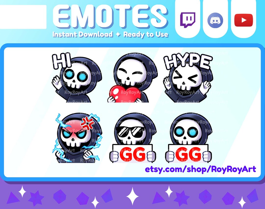 Twitch Emotes - Halloween Grim Reaper Pack 1 / Hi, Love, Hype, Angry, GG / Sub Emoji - Etsy