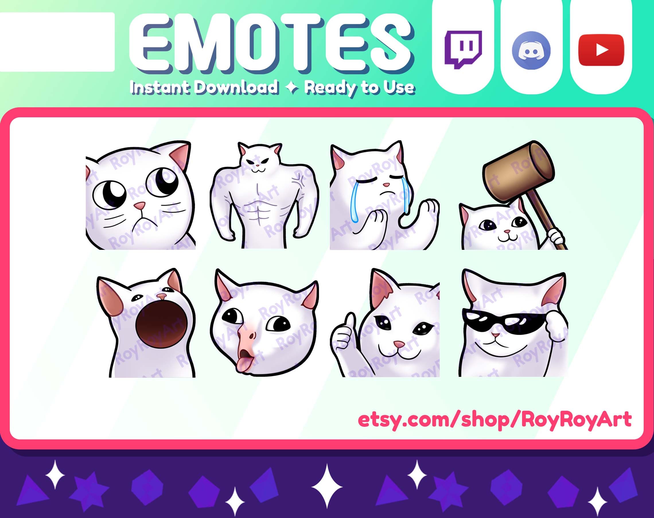 Twitch Emotes - paquete de memes de gato blanco - Etsy México