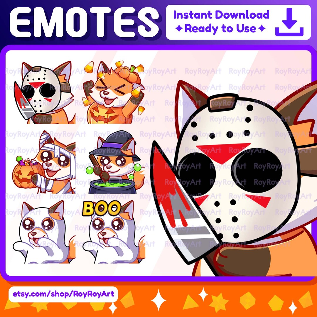 Halloween Twitch Emotes - Cute Fox / Knife, Pumpkin Hype, Witch, Candy ...