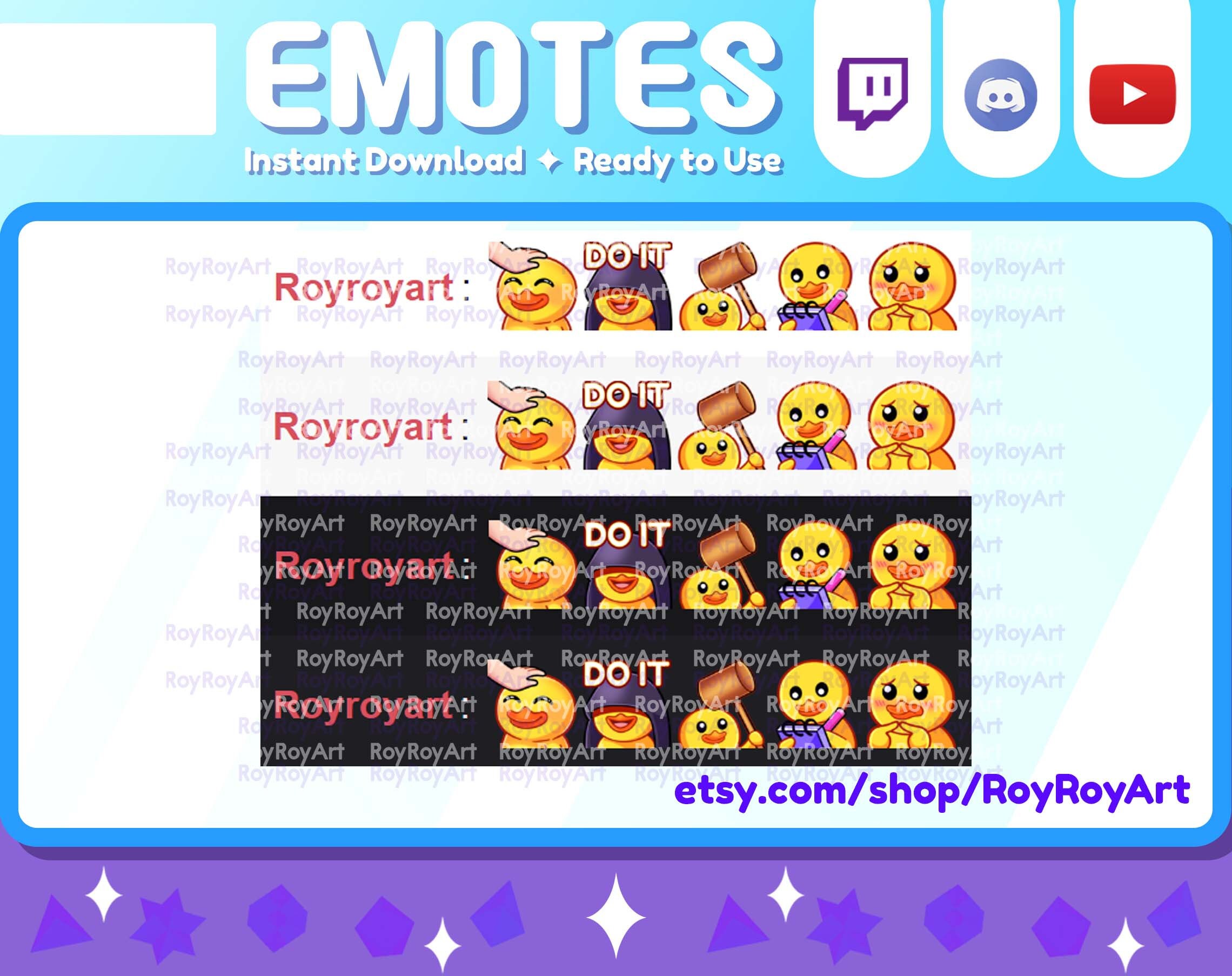 Twitch Emotes - Cute Yellow Duck Emotes Pack 6 / Head Pat, Do It, Bonk ...