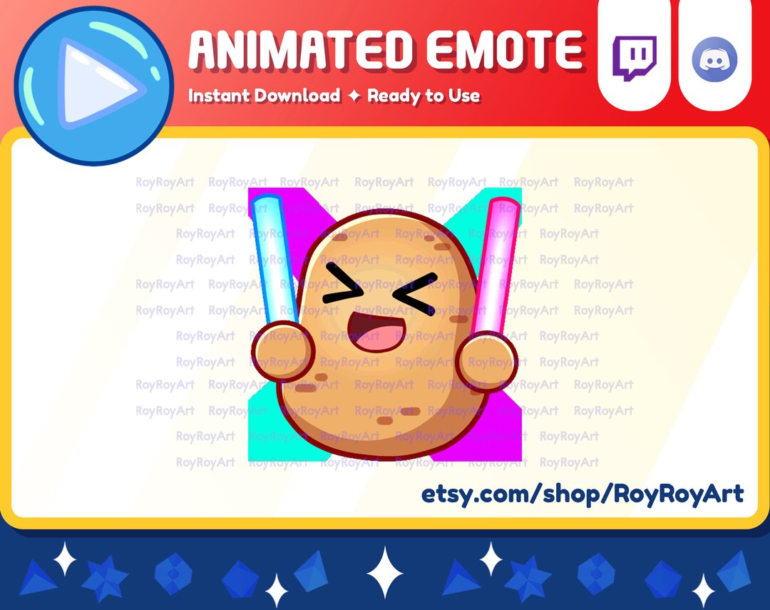 Twitch Emote Animated - Cute Potato Rave Lightsticks Party Emote ...