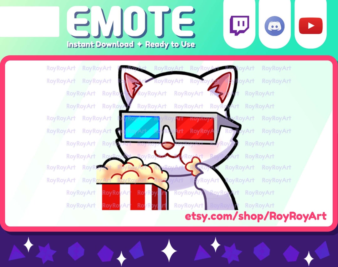 Twitch Emote - White Cat Popcorn Movie Emote / Sub Emoji - Etsy