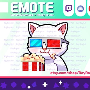 Twitch Emote - White Cat Popcorn Movie Emote / Sub Emoji - Etsy