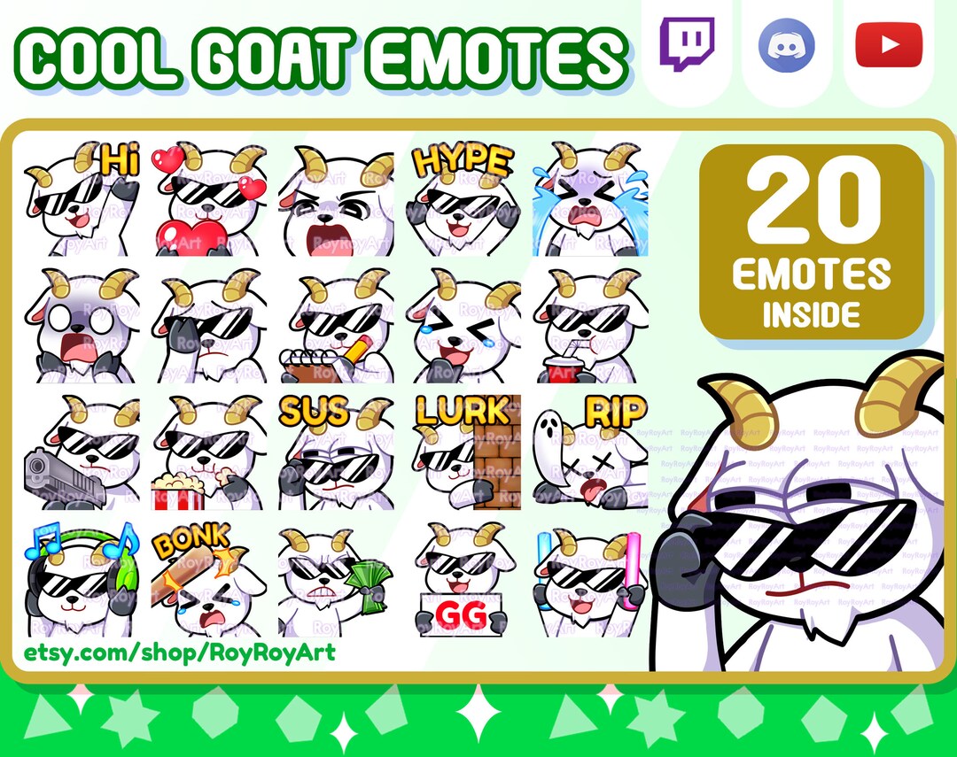 Twitch Emotes Cool Goat Emotes Mega Pack 20 Emotes Inside Sub