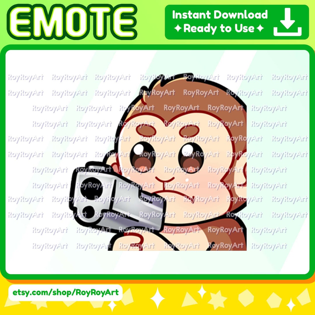 Twitch Emote Cute Monkey Gun / Sub Emoji Discord Kick - Etsy