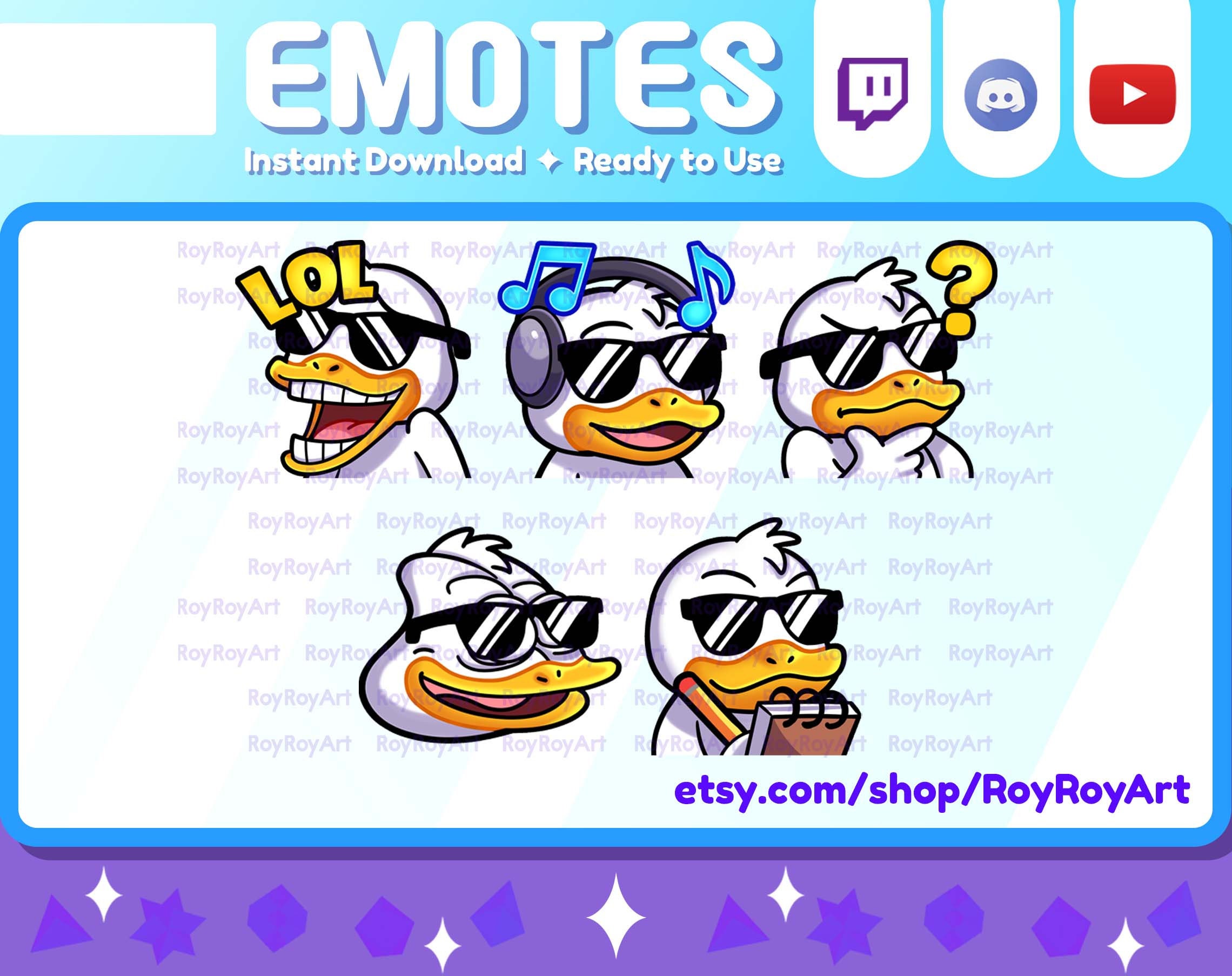 Twitch Emotes - Cool Duck Emotes Pack 7 / LOL, Music, Thinking, Pepega ...