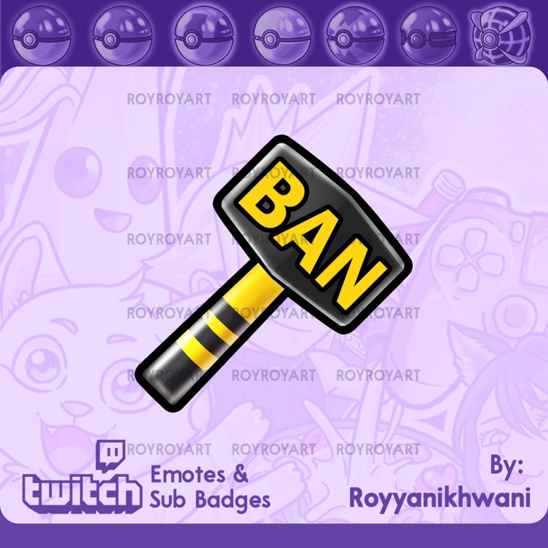 Twitch Emote BAN yellow black Hammer | Etsy