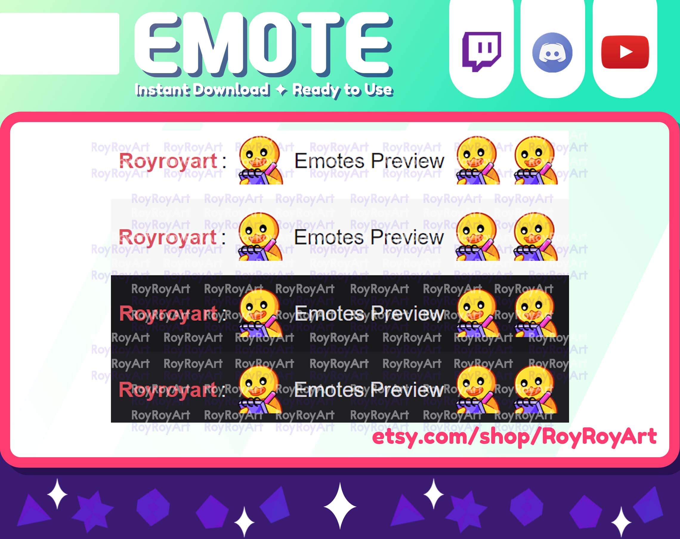 Twitch Emote - Cute Yellow Duck Emote Taking Notes / Stream Sub Emoji ...