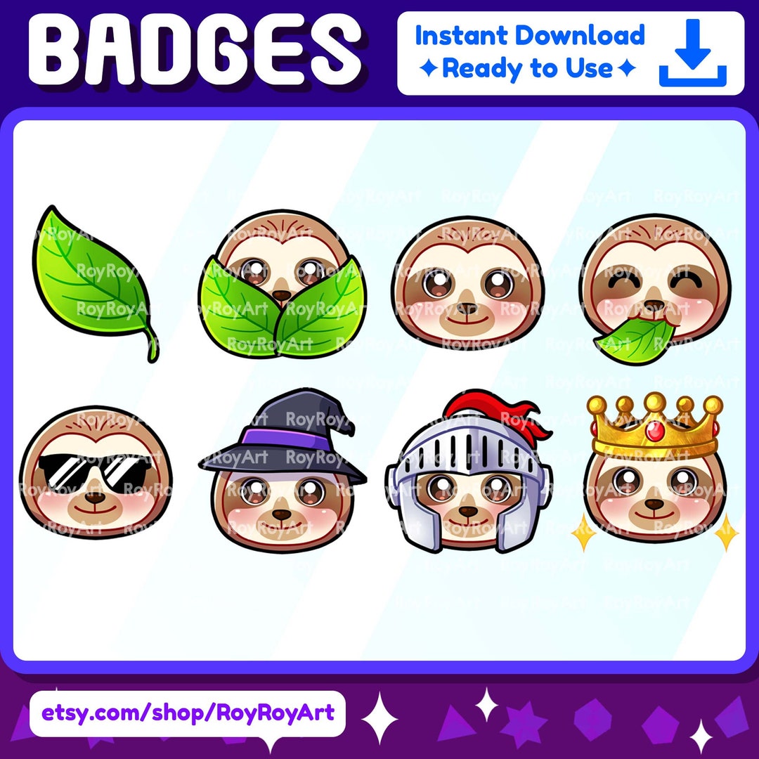 Twitch Sub Badges - Kawaii Sloth Head / Badges Kick Discord Twitch ...