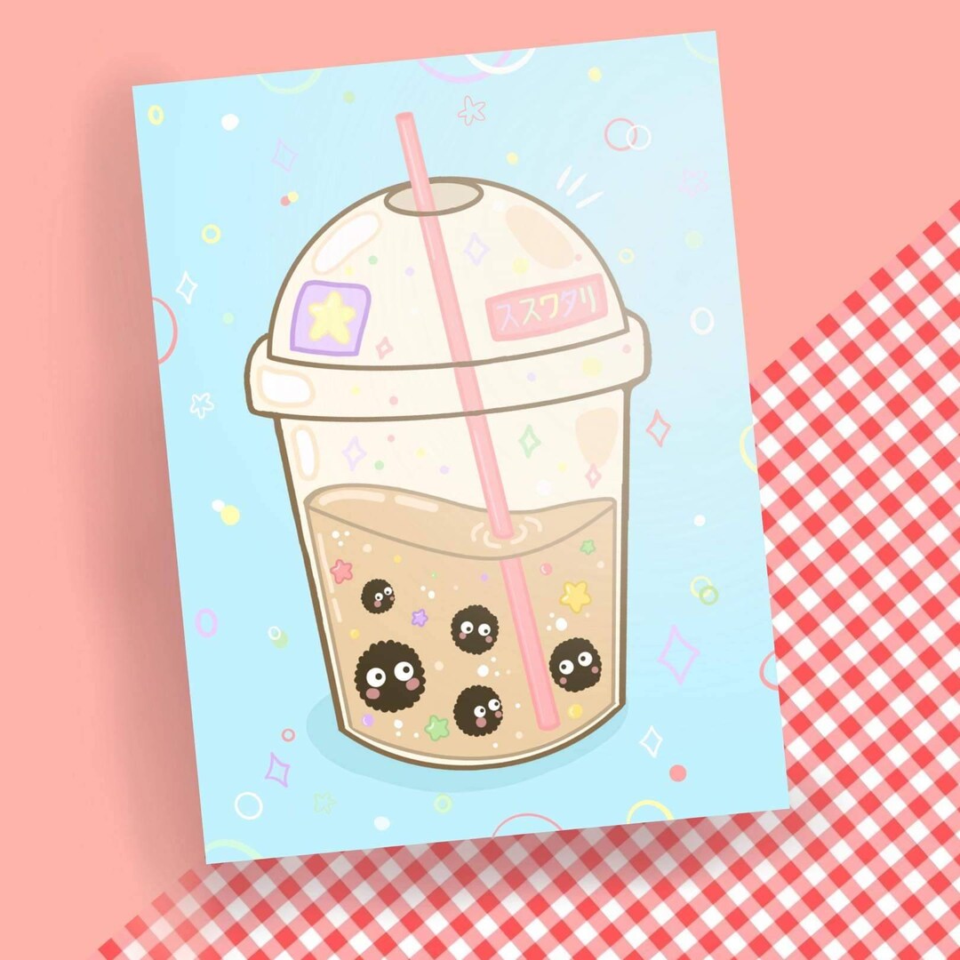 Dust Mite Spirit Boba ~ Spirited Bubble Tea Anime Kawaii Art Print - Etsy