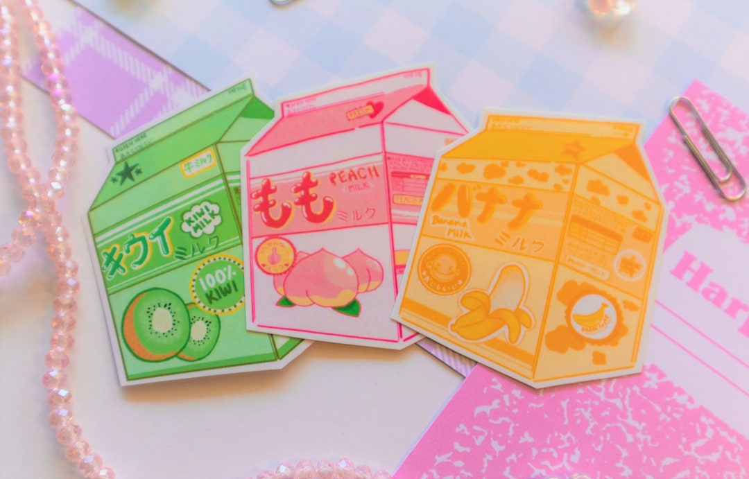 Japanese Milk Stickers | Kawaii Peach Milk Banana Milk Kiwi Milk Anime ...