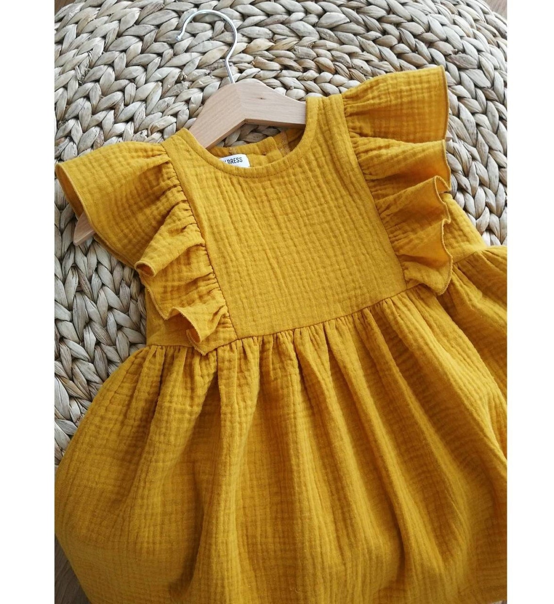 Muslin Cotton Dress for Girl, Mustard Baby Dress, Simple Boho Dress ...