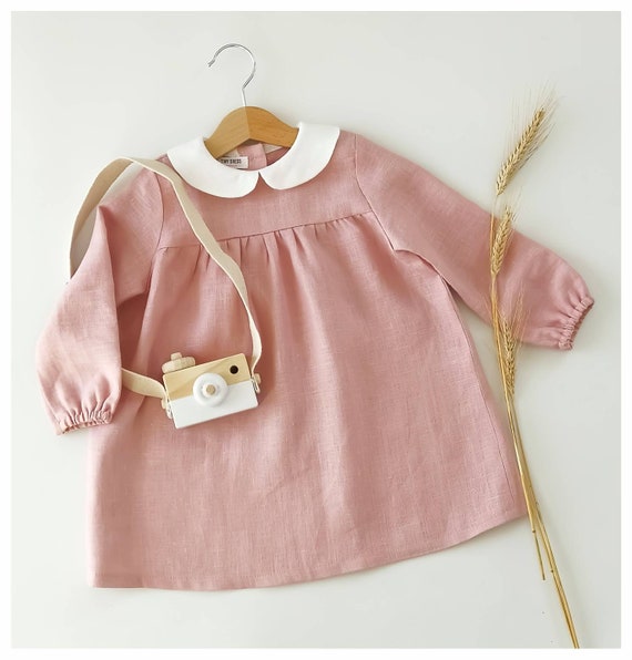 Peter Pan Collar Dress Baby Simple Girls Dress Toddler Linen - Etsy