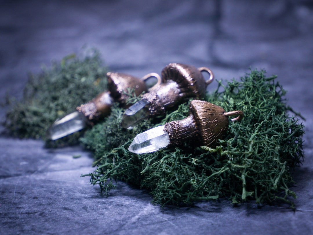 Crystal Mushroom Necklace | Cottagecore Pendant, Raw Crystal Jewelry ...