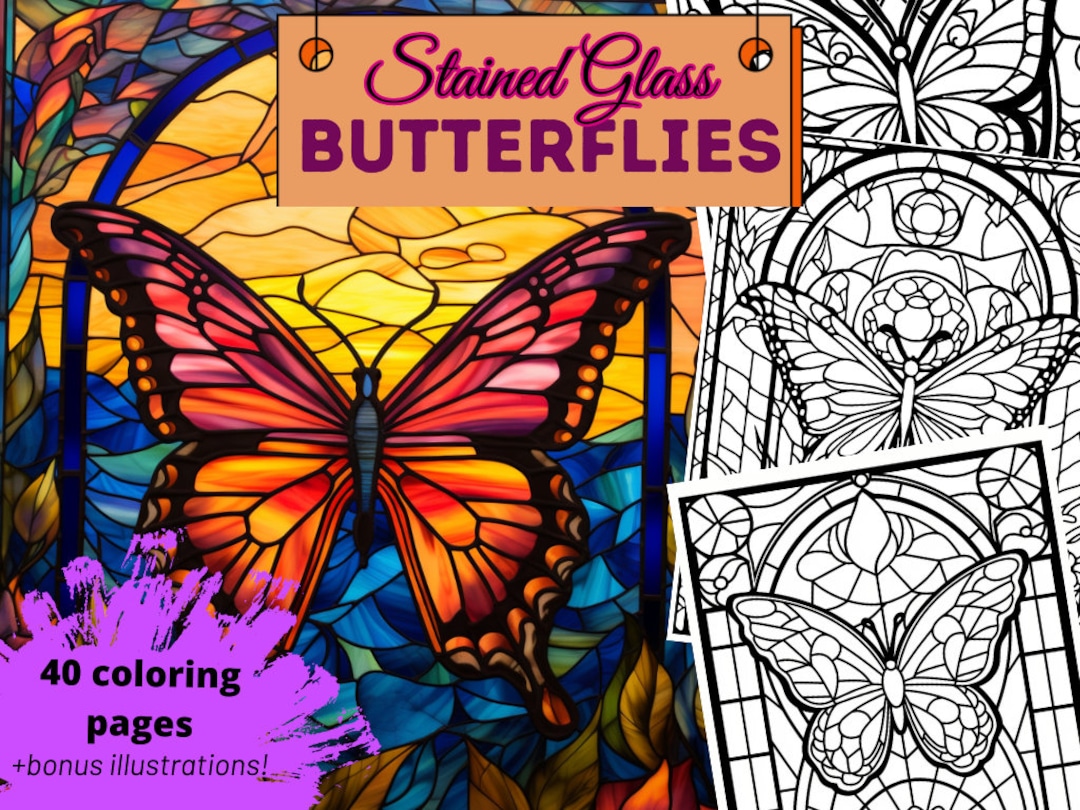 Whimsical Stained Glass Butterfly Coloring Pages | Digital Download - Etsy