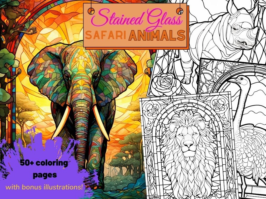 African Animals Stained Glass Coloring Pages - Digital Printable ...