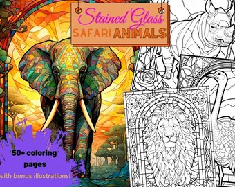 Stained Glass Kawaii Animals Coloring Pages Digital - Etsy