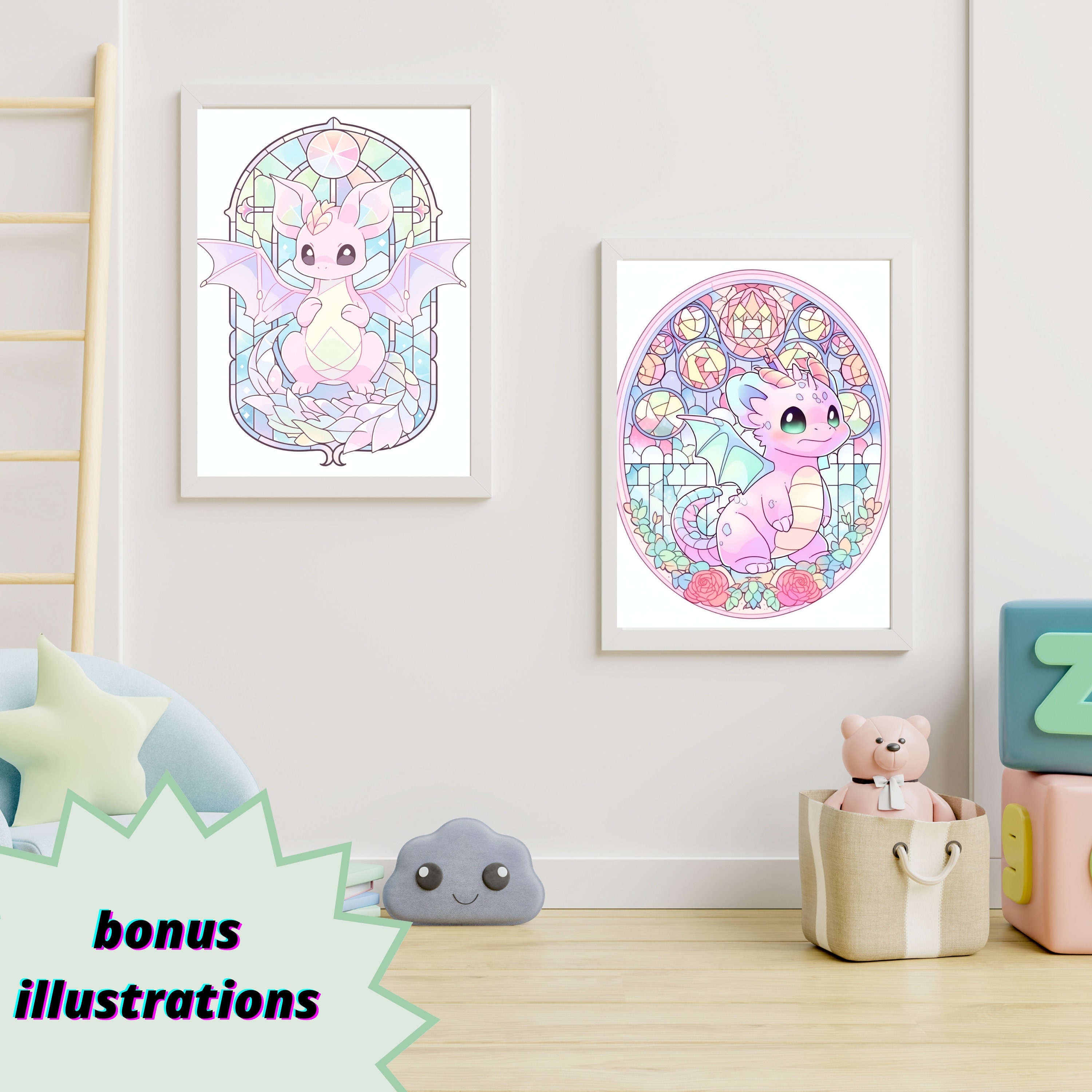 Stained Glass Kawaii Dragon Coloring Pages - Digital Printable ...