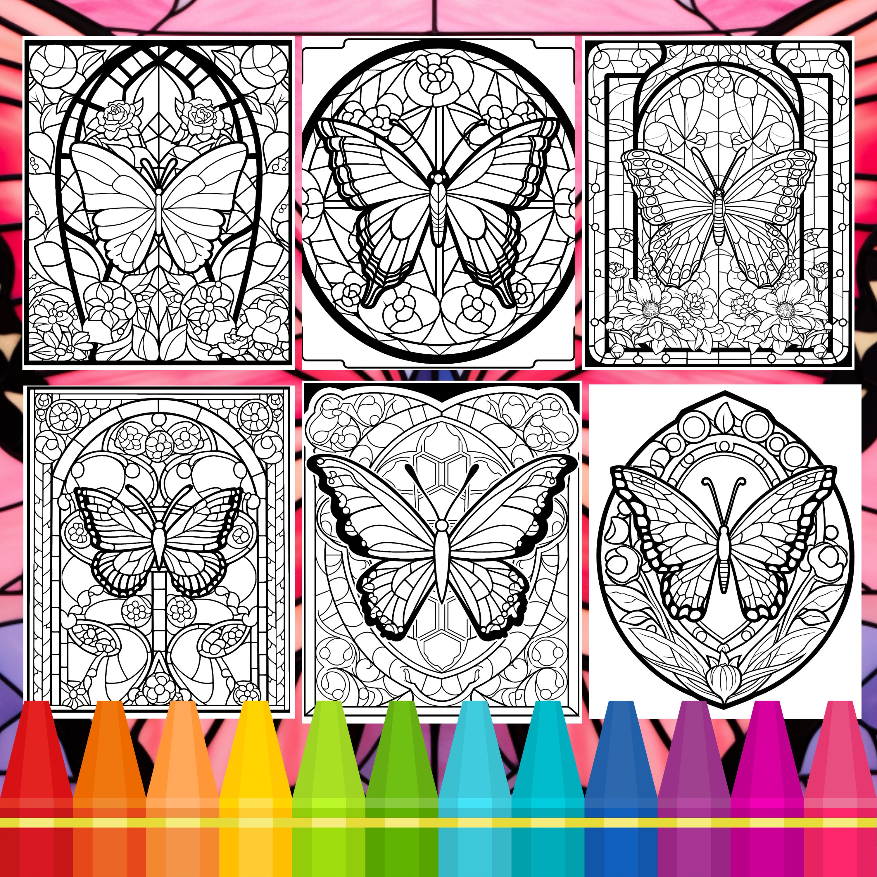 Whimsical Stained Glass Butterfly Coloring Pages | Digital Download - Etsy