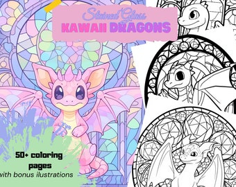 Stained Glass Kawaii Animals Coloring Pages Digital - Etsy