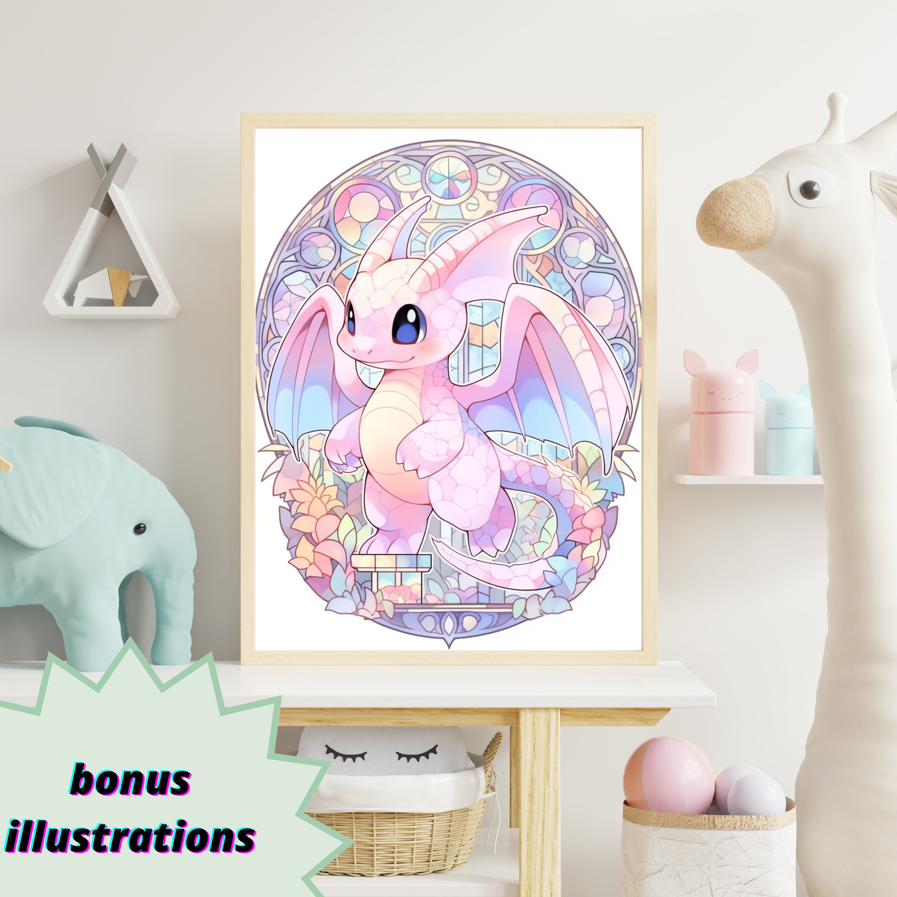 Stained Glass Kawaii Dragon Coloring Pages - Digital Printable ...