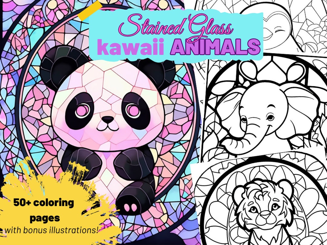 Stained Glass Kawaii Animals Coloring Pages - Digital Printable ...