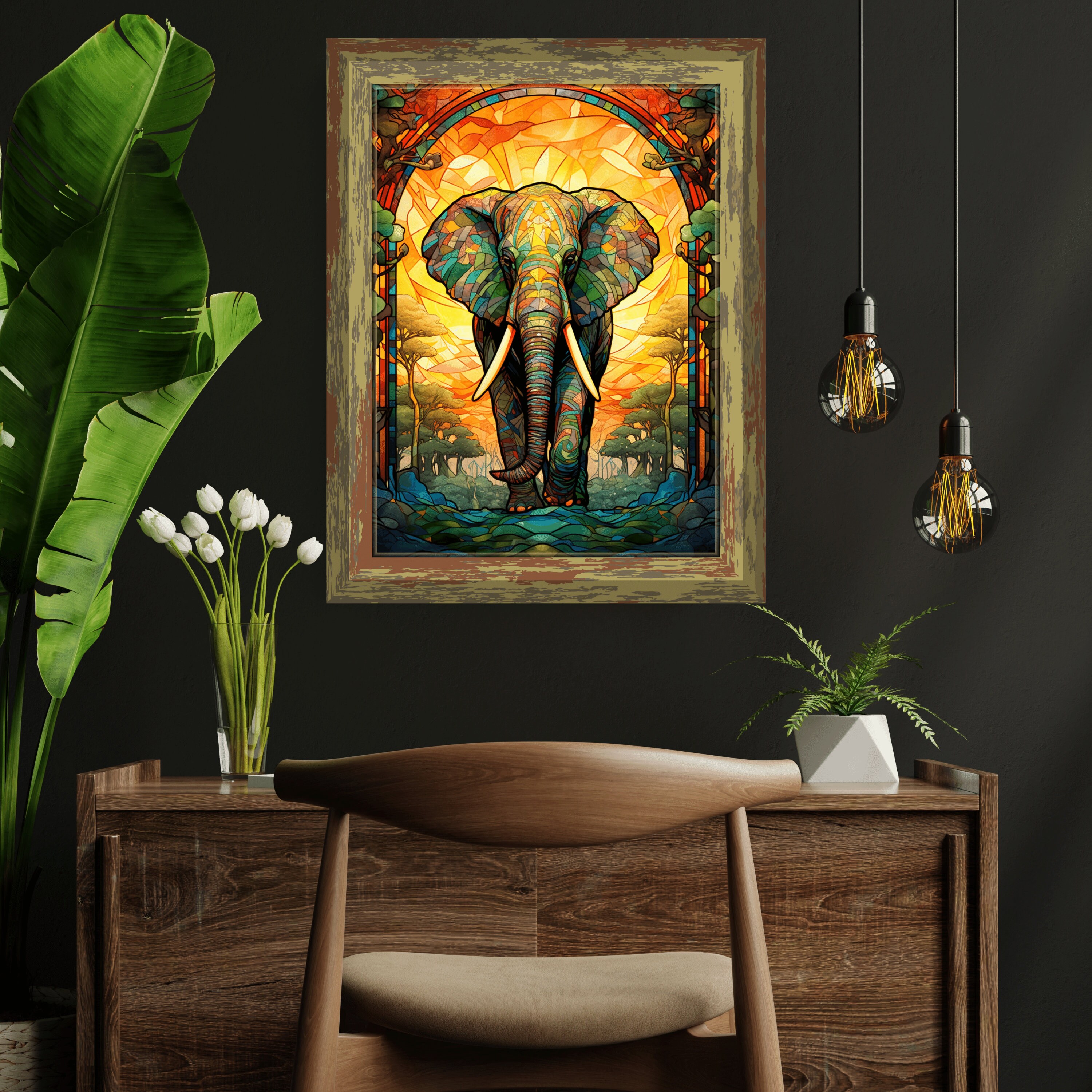 African Animals Stained Glass Coloring Pages - Digital Printable ...