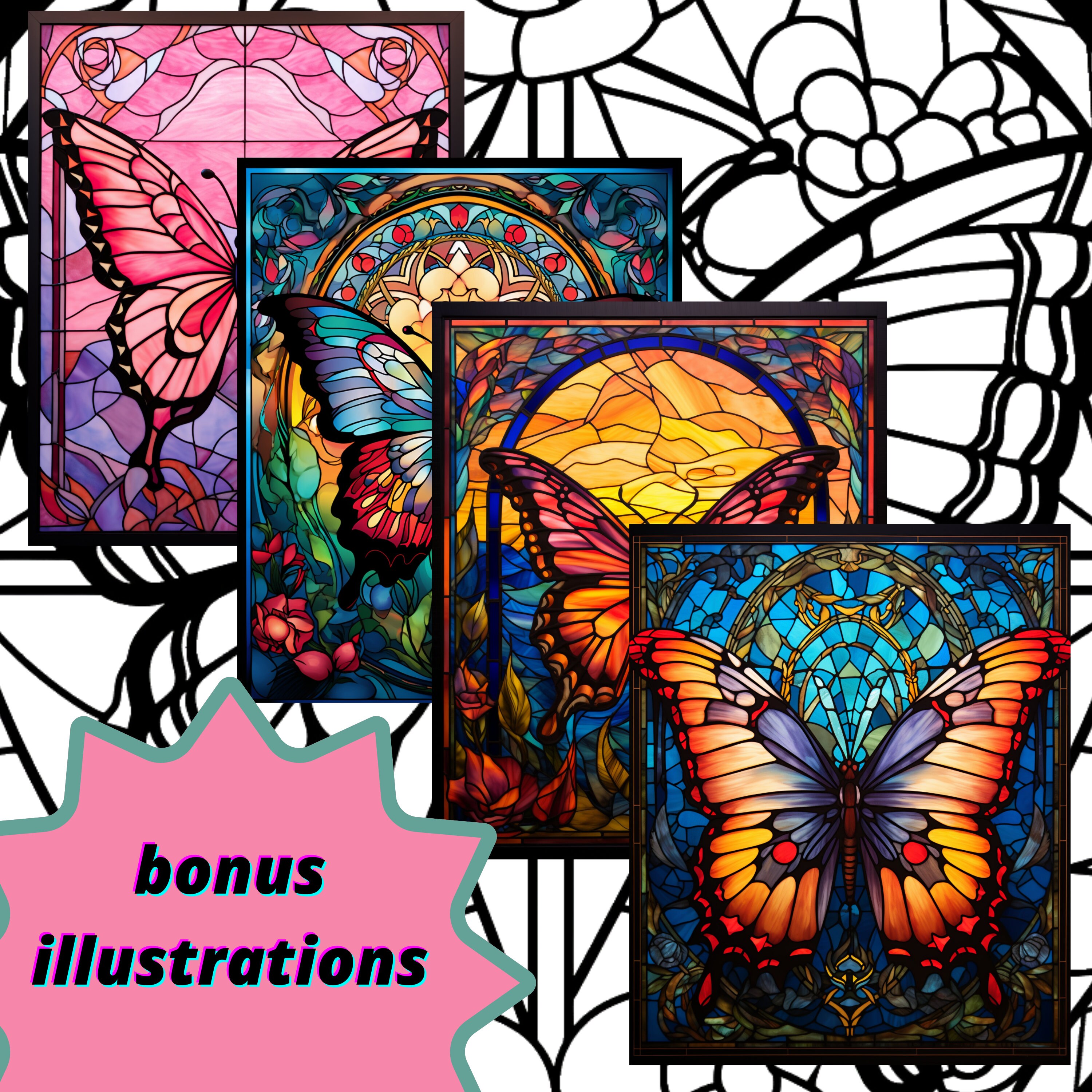 Whimsical Stained Glass Butterfly Coloring Pages Digital - Etsy