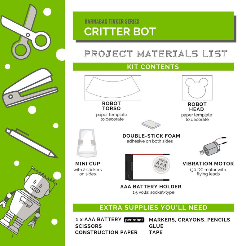 Critter Bot Craft Robot Kit: STEM STEAM Activity (ages 6-10) - Etsy