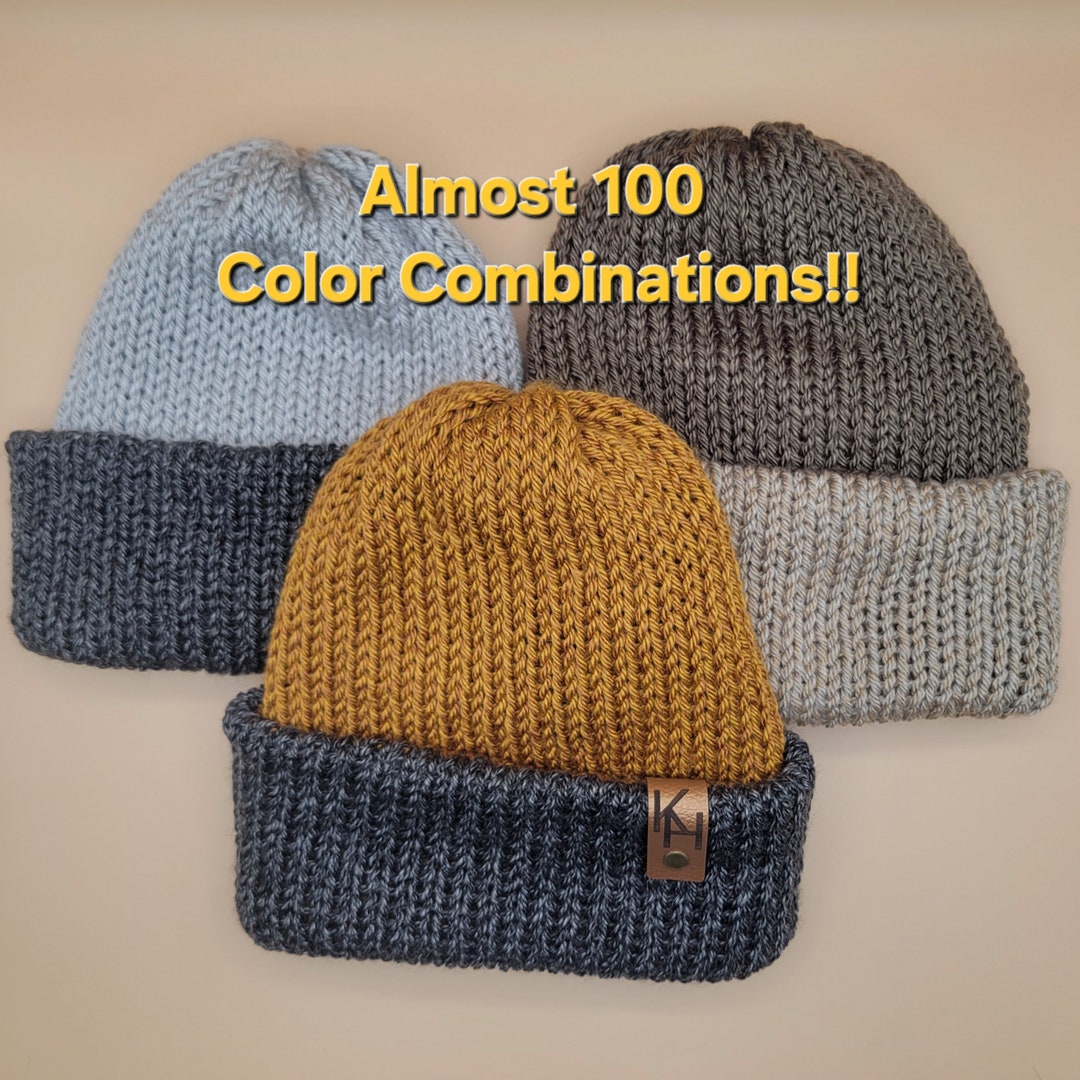 Men's Reversible Knit Beanie double Layer Hat, Fall or Winter Knitwear ...