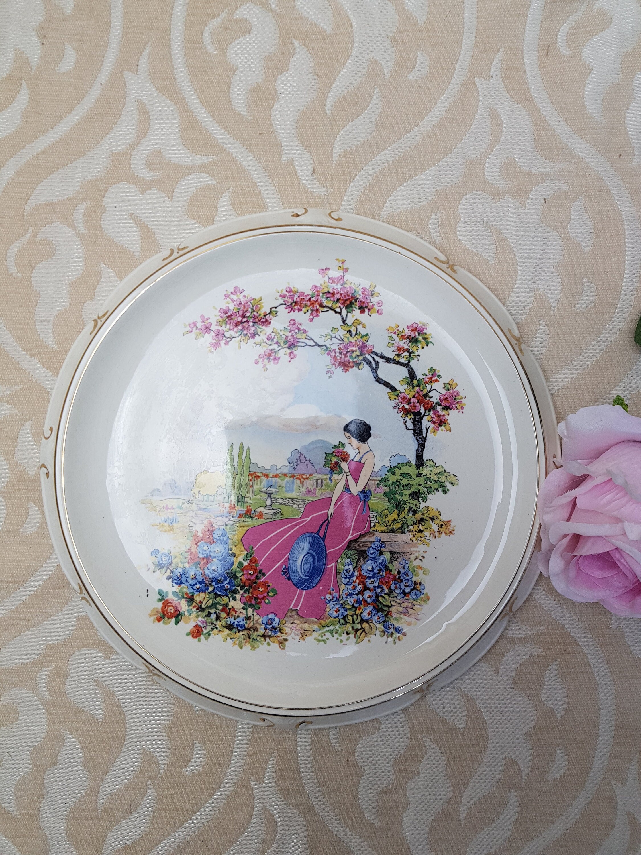 Vintage Falcon Ware Art Deco Cake Stand Base Stunning Pink Lady With ...